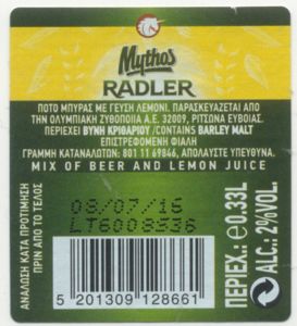 Etiqueta de bebida: Mythos Radler with Lemon (Olympic Brewery S.A ...