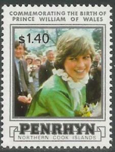 Stamp: Princess Diana as a Young Lady (Penrhyn(Birth of Prince William ...