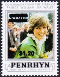Stamp: Princess Diana as a Young Lady (Penrhyn(Birth of Prince William ...