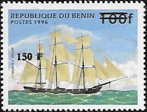 Stamp: Opium clipper, overprint (Benin(Sailing Ships 1996) Mi:BJ 1281 ...