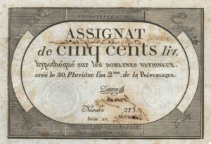Banknote: 500 Livres (France(1794 Issue - République Francaise) Wor:A-77.13