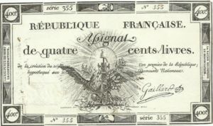 Banknote: 400 Livres (France) (1792 Issue - République Francaise) Wor:A ...