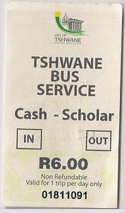 Transport Ticket: Ticket - Scholar (Tshwane Bus Service, South ...