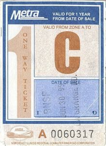 Ferfierskaartsje: One Way - Zone A to C (Metra-Illinois, Feriene ...