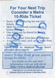 Ferfierskaartsje: One Way - Zone C and D (Metra-Illinois, Feriene ...