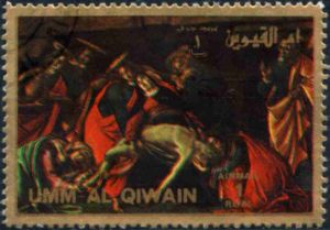 Stamp: Lamentation over Dead Christ, Botticelli (Umm al-Qiwain(The Life of Christ: Paintings (I ...