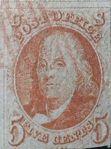 Stamp: Benjamin Franklin (1706-1790) - red orange (United States of ...