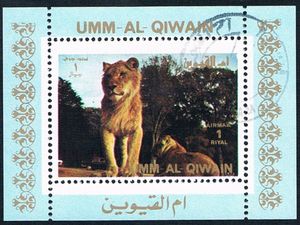 Stamp: Lion (Panthera leo) (Umm al-Qiwain(Animals (I), large format) Mi ...