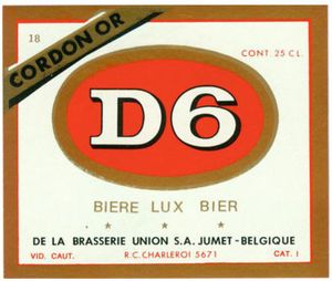 Drink Label: Cordon OR - D6 Biere Lux Bier (Union Jumet, BelgiumCol:BE ...
