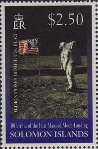 Stamp: Edwin (Buzz) Aldrin Poses Beside US Flag (Solomon Islands(30th ...