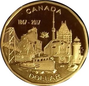 Coin: 1 Dollar (Connecting a Nation. Gold plated) (Canada(2017 - 150th ...