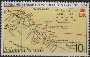 Stamp: Bellin's map (Solomon Islands(Bicentenary of Maurelle's visit ...