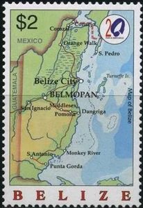 Stamp: Map of Belize (Belize(20th Anniversary of Independence) Mi:BZ ...