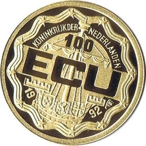 Coin: 100 Ecu (Royal Visit to Netherlands Antilles - 12½ Ruling ...