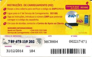 Tarjeta Funcional: ZAP - A minha TV (TV Access, Angola) (ZAP) Col:AO ...