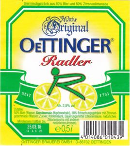 Drink Label: Oettinger Radler (Oettinger Brauerei GmbH, Germany ...