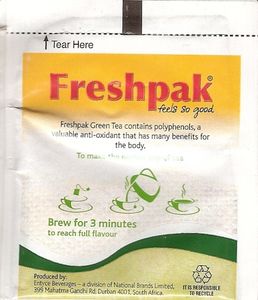 Tea Bag: Green Tea, vertical ridges above, glossy (Freshpak, South ...
