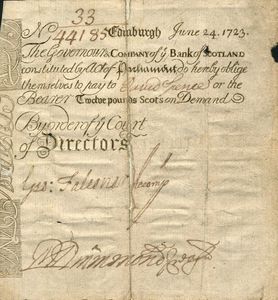 Banknote: 12 Scots (Scotland(Bank of Scotland (1716-1750)) Wor:P-9