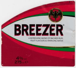 Drink Label: Breezer, A refreshing blend of Bacardi Rum (Eko-Vit Sp. z ...