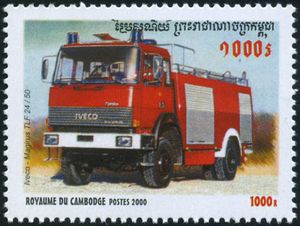 Stamp: Iveco-Magirus TLF 24/50 (Cambodia(Fire trucks) Mi:KH 2105,Sn:KH ...