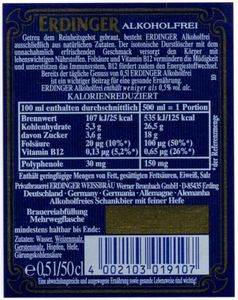 Drink Label: Erdinger Alkoholfrei (Erdinger Weissbräu Werner Brombach ...