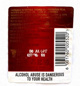 Drink Label: Tafel lager (Namibian Breweries, Namibia) Col:NA-BEER-000001