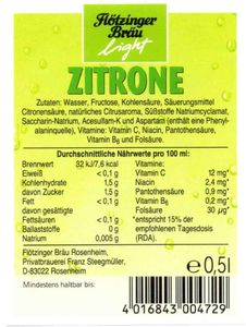 Drink Label: Floetzinger Brau Zitrone (Flötzinger Brauerei Franz ...