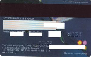 Bank Card: FiBank Visa Dark Blue - 08/15/006 (First Investment Bank, BulgariaCol:BG-VI-0061.03