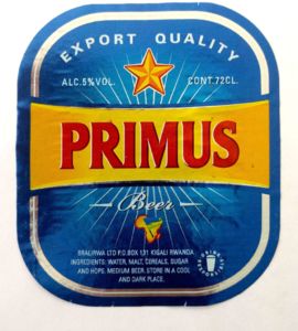 Drink Label: Primus (Bralirwa LTD, RwandaCol:RW-BEER-000015