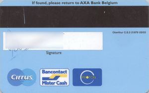 Tarjeta de Banco: Axa (AXA Bank, BélgicaCol:BE-MS-0033