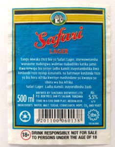 Drink Label: Safari Lager (Tanzania Breweries Ltd., TanzaniaCol:TZ-BEER ...