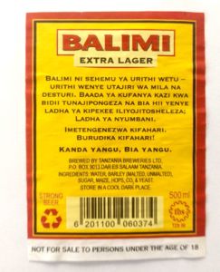 Drink Label: Balimi Extra Lager (Tanzania Breweries Ltd., TanzaniaCol ...