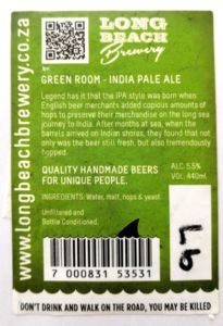 Drink Label: Green Room IPA (Long Beach Brewery, South AfricaCol:ZA ...