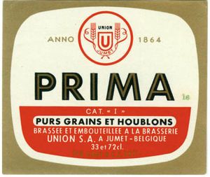 Drink Label: Prima Union (Union Jumet, BelgiumCol:BE-BEER-012789