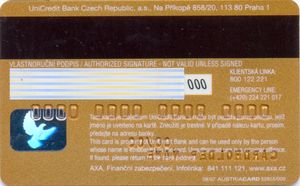 Bank Card: UniCredit Bank - AXA (UniCredit Bank, Czech RepublicCol:CZ ...
