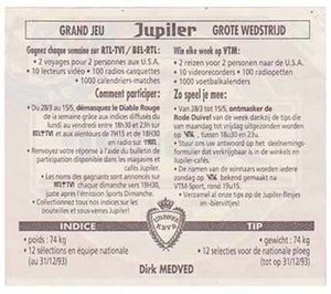 Etiqueta de Bebida: Jupiler NA - USA '94 (Dirk Medved) (Brasserie ...