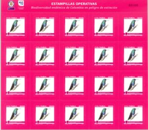 Stamp: Colorful Puffleg (Eriocnemis mirabilis) (Colombia) (Endangered ...