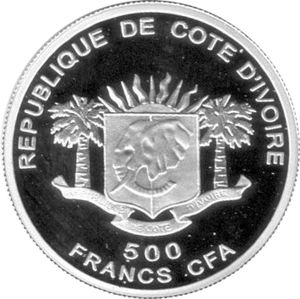 Coin: 500 CFA Francs (Great chinese wall) (Ivory Coast) (2000~Today ...