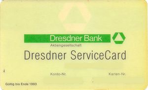 Bank Card: Dresdner Bank Service Card (Dresdner Bank, Germany, Federal ...