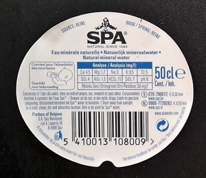 Drink Label: SPA Reine (Spa Monopole S.A., Belgium) Col:BE-WATER-000007