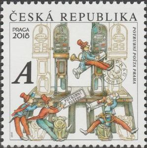 Stamp: Pneumatic post station and postal dwarves (Czech RepublicMi:CZ ...
