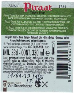 Drink Label: Piraat Triple Hop (Brouwerij Van Steenberge, BelgiumCol:BE ...
