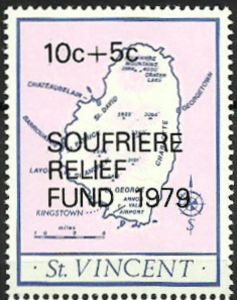 Stamp: Map of St. Vincent (Saint Vincent and The Grenadines(Soufriere Relief Fund 1979) Mi:VC ...