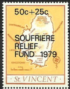 Stamp: Map of St. Vincent (Saint Vincent and The Grenadines(Soufriere Relief Fund 1979) Mi:VC ...