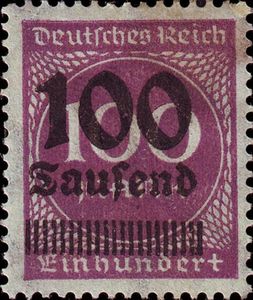 Stamp: Surcharge - 100T on 100m (numbers) (German Realm(Inflation ...