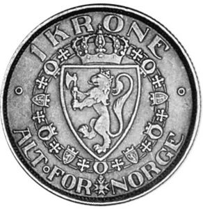 Moneda: 1 Krone (Noruega) (1905~1957 - Haakon VII - Circulación) WCC:km369