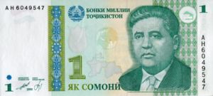 Banknote: 1 Somoni (Tajikistan(1999 "Somoni" Issue) Wor:P-14a 💴