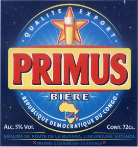 Etiqueta de bebida: Primus (Bralima-Lubumbashi, Congo, República ...