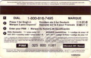 Phonecard: Telephone in Blue Background (MCI (MCI), United States of ...