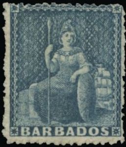 Stamp: Britannia seated (Barbados) (Britannia) Mi:BB 12A,Sn:BB 25,Yt:BB ...